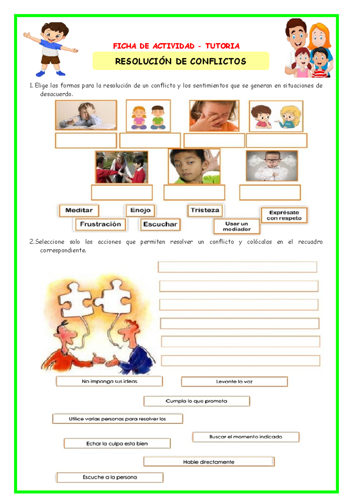Hojas De Trabajo Sobre Conflictos Y Resolución Cultura De Paz: Una