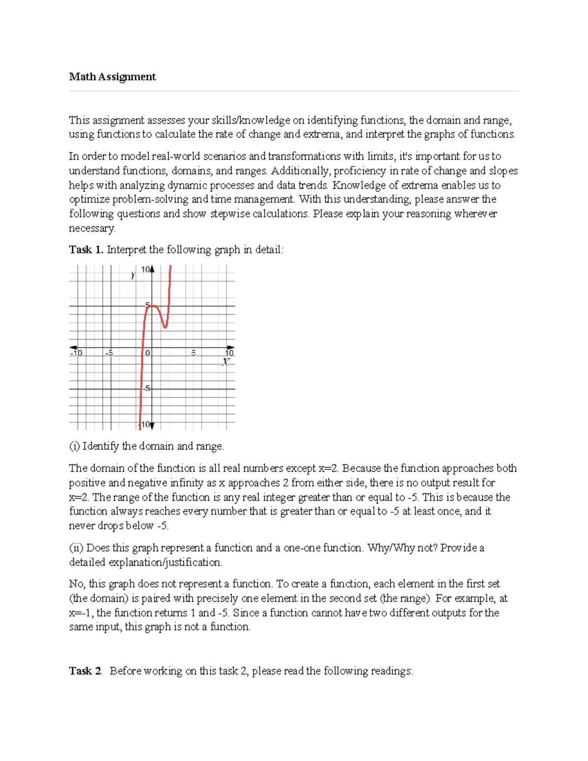 Math Assignment: Functions, Domain, Range, and Graph Analysis - Studocu