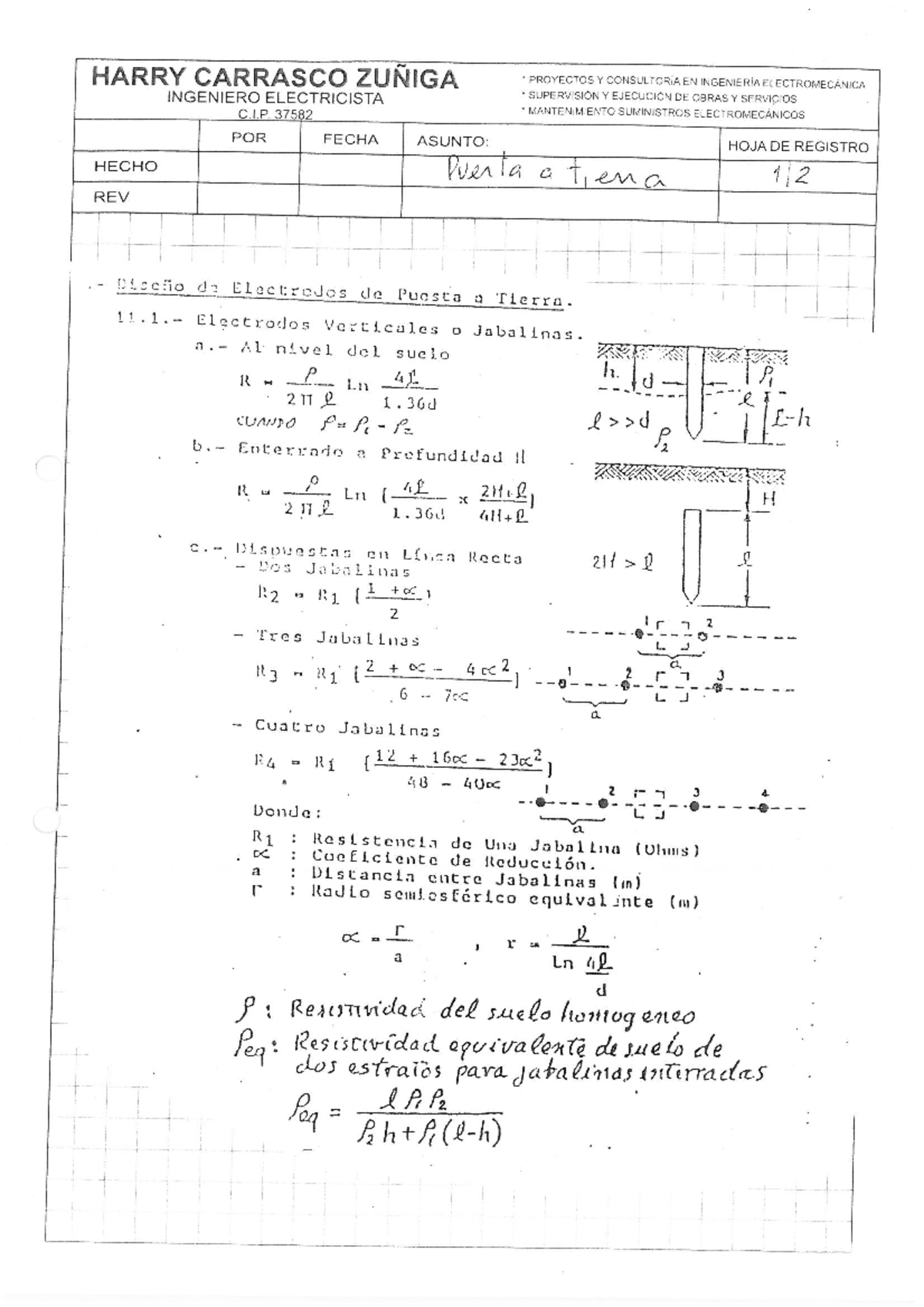 Puesta a Tierra: Diseño y Cálculo de Electrodos - C.I.P. 37582 - Studocu