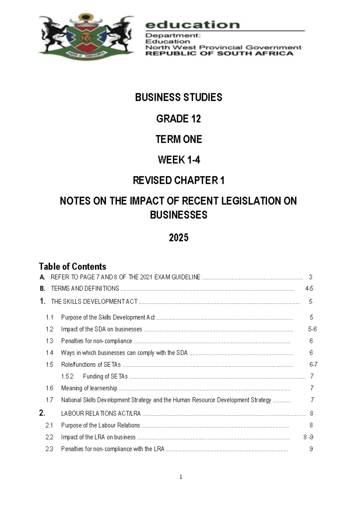 Grade 12 Business Studies Legislations: Impact & Compliance Notes - Studocu