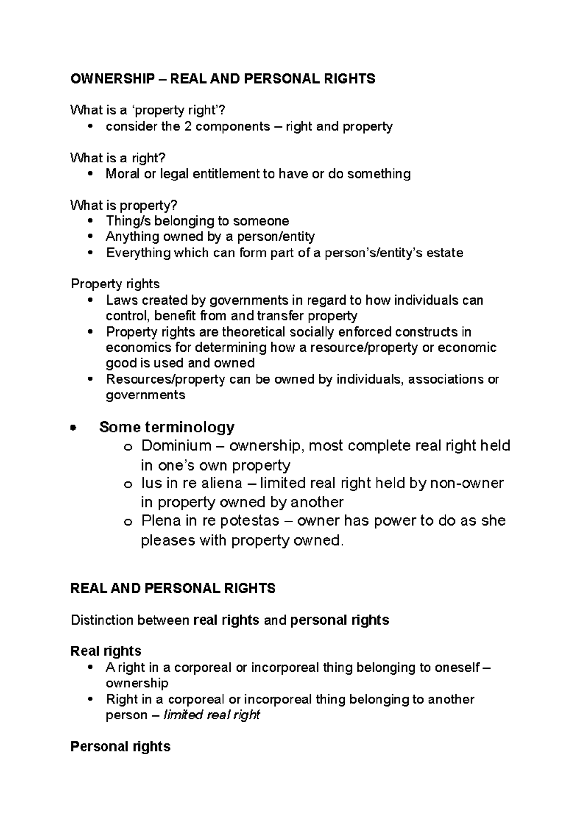 1 - Ownership and Property Rights Notes for Legal Studies - Studocu