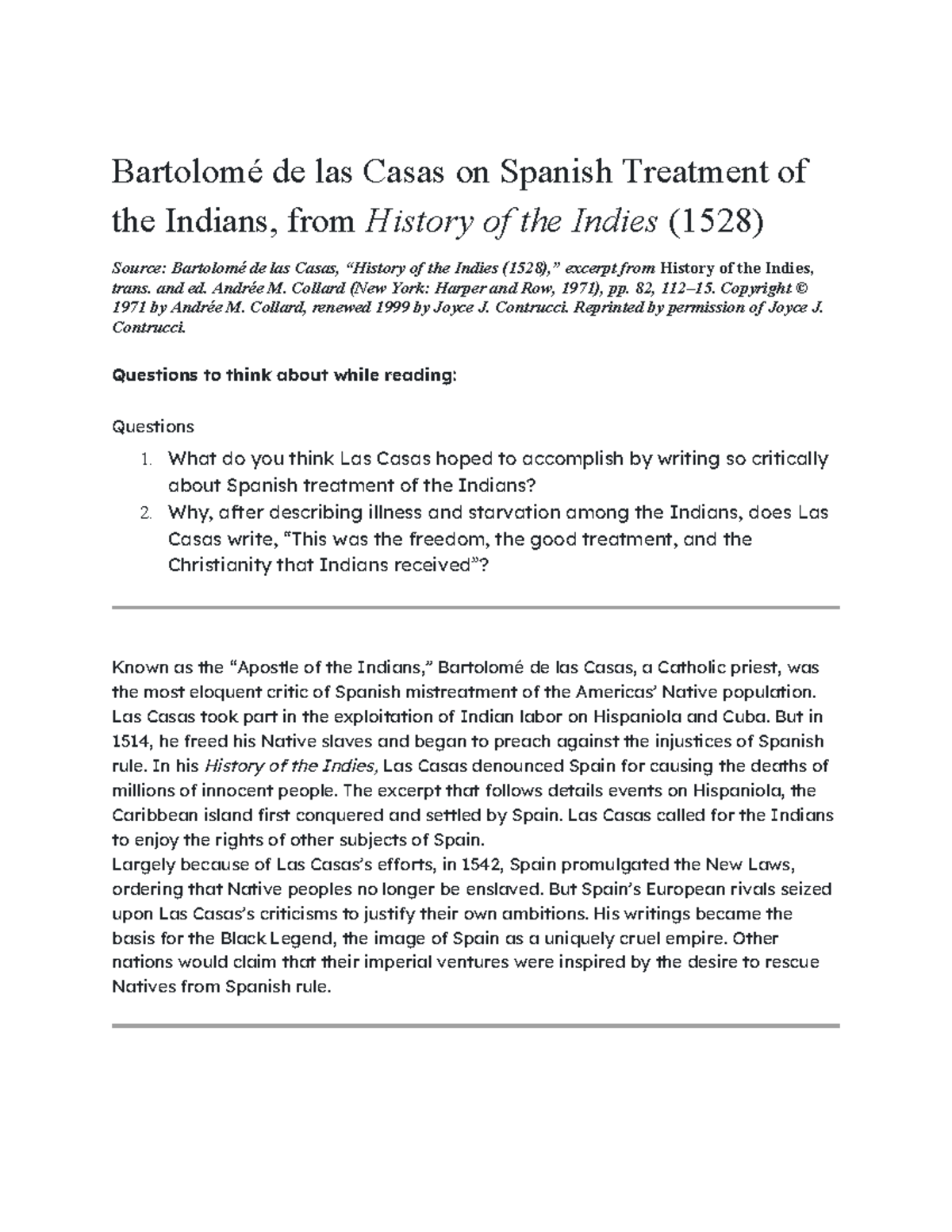 Bartolomé de las Casas: Critique of Spanish Treatment of Natives - Studocu