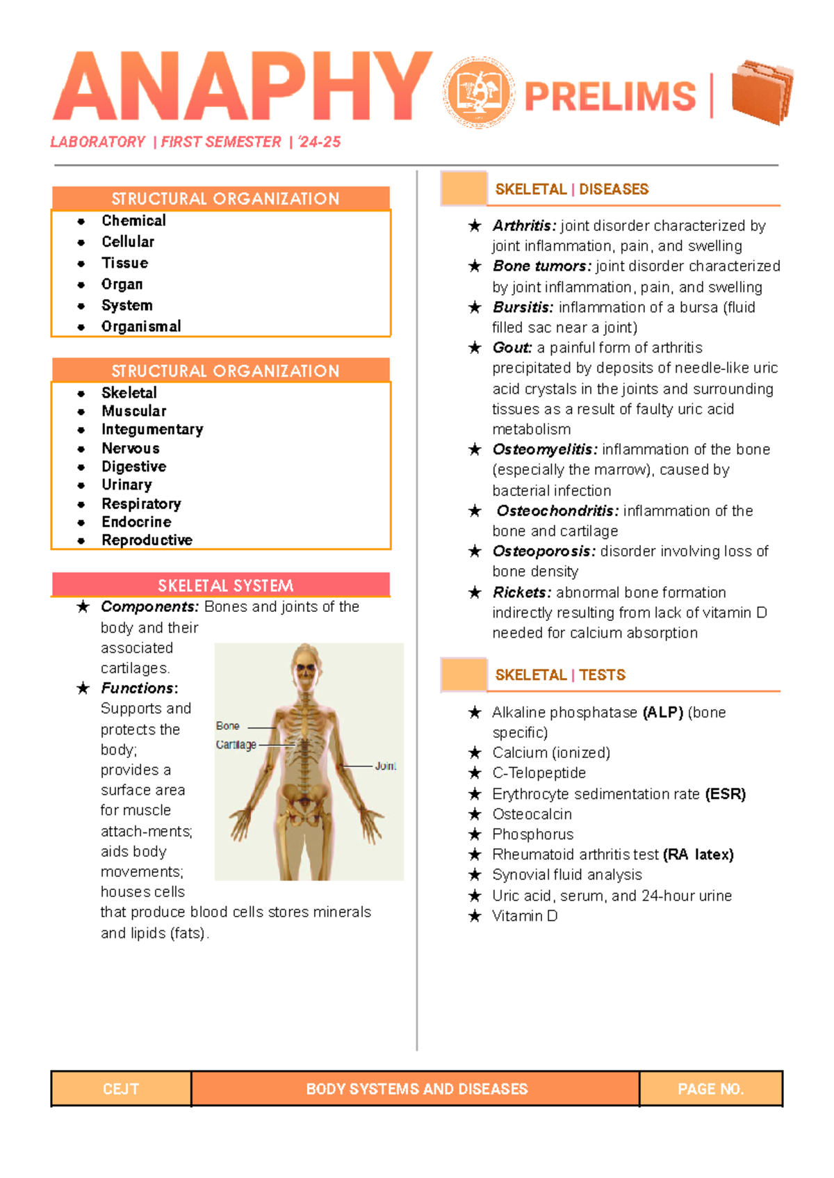 BODY Systems AND Diseases Anaphy - STRUCTURAL ORGANIZATION Chemical ...
