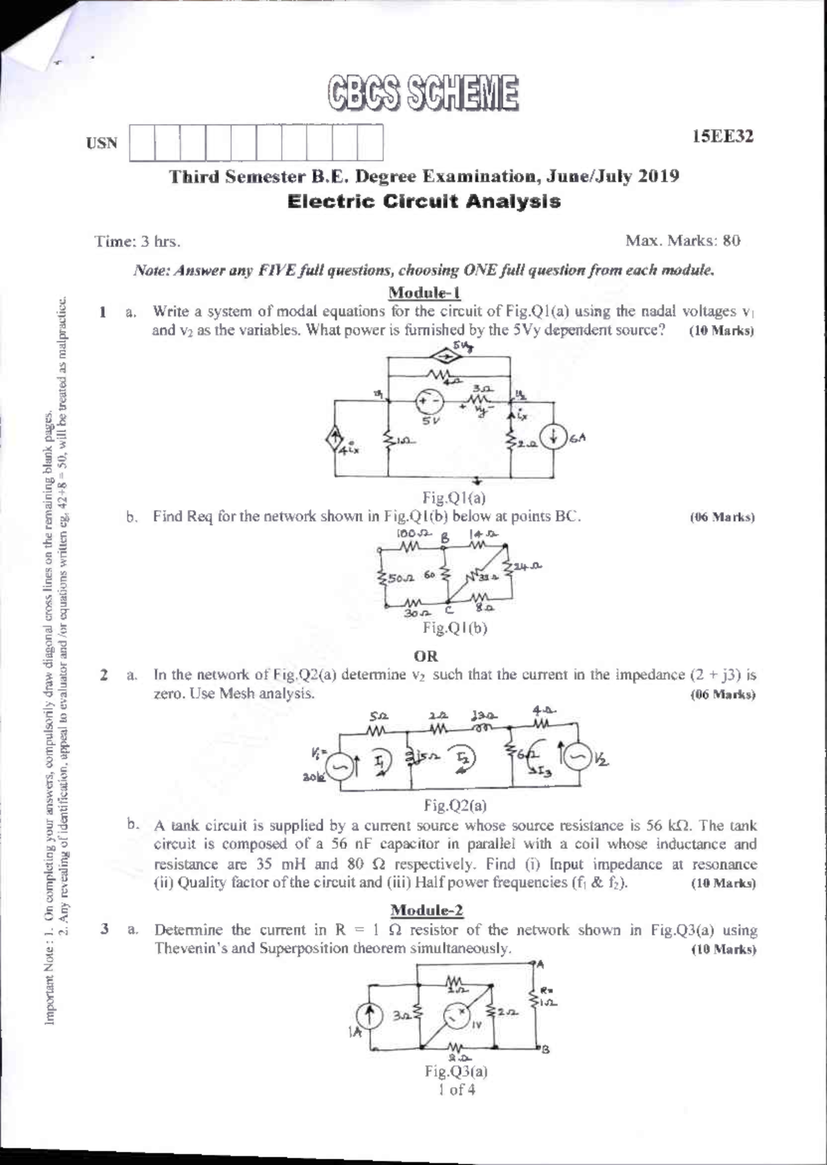 Electric Circuit Analysis Solutions - 15EE32 Exam 2019 - Studocu