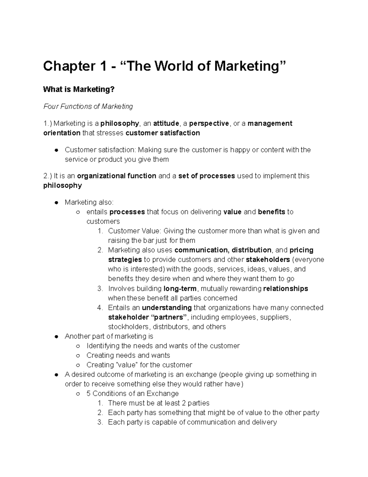 Marketing 101: Chapter 1 Notes on Functions & Philosophies - Studocu