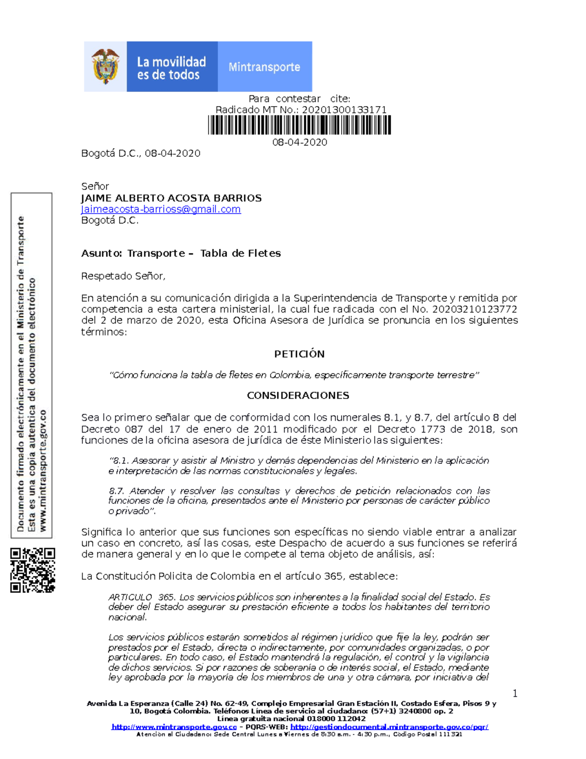 Transporte y Tabla de Fletes: Conceptos y Regulaciones - MT 202013 ...