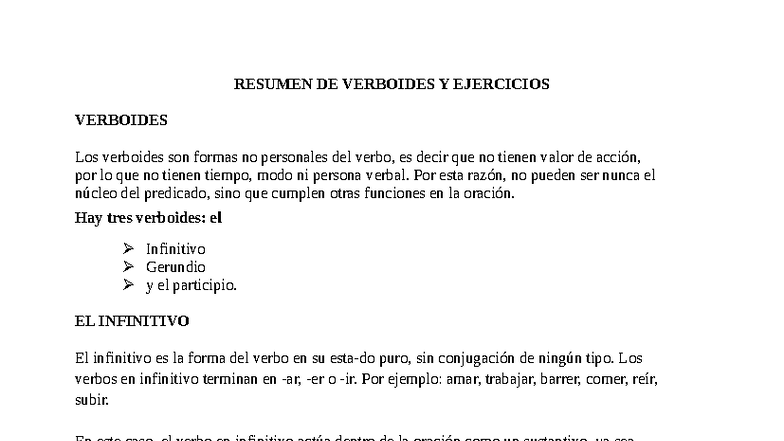 Resumen de Verboides y Ejercicios - Curso de Español - Studocu