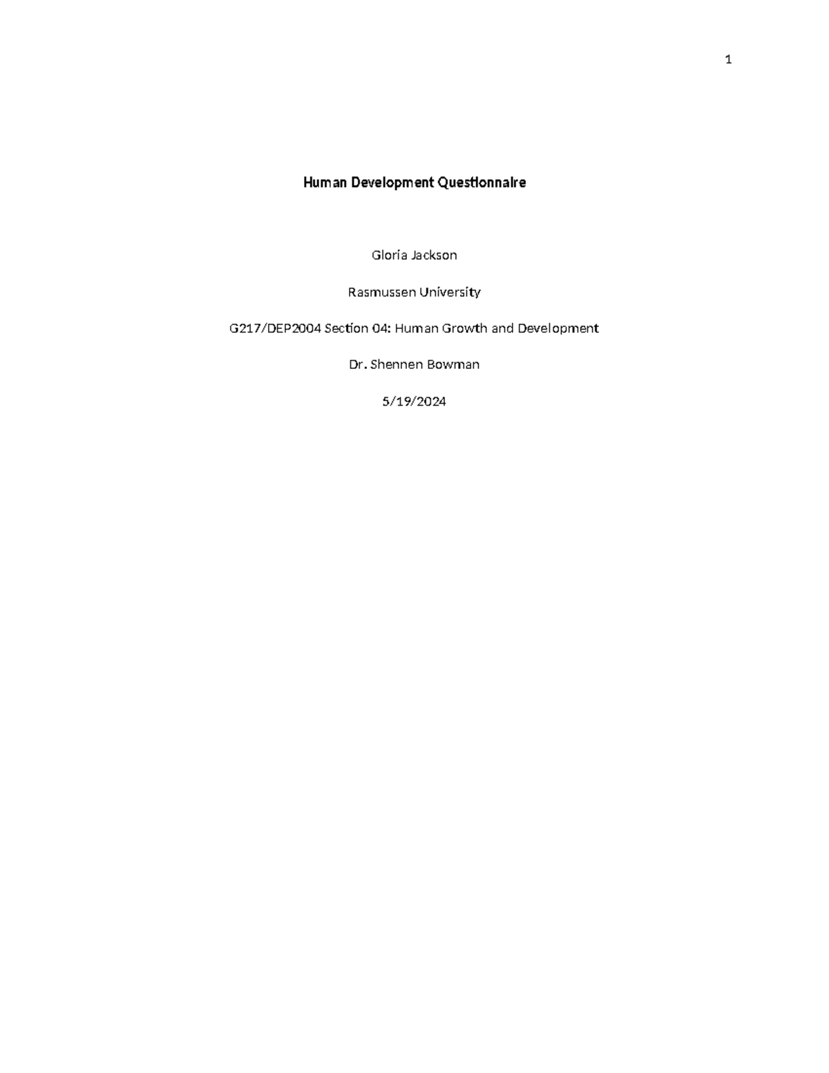 G217/DEP2004 Human Development Questionnaire & Patient Data Insights ...