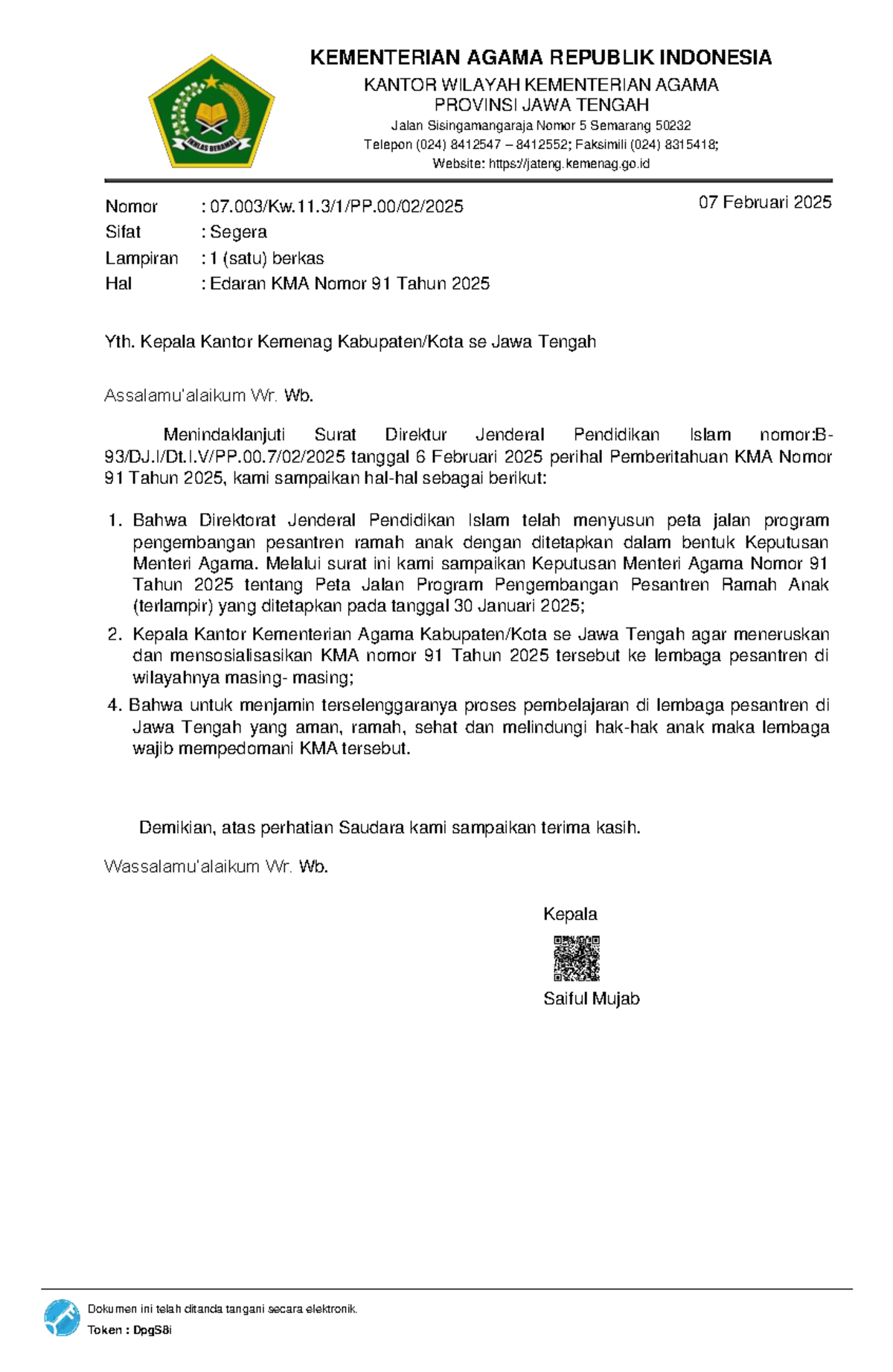 Edaran KMA 91 Tahun 2025: Peta Jalan Pengembangan Pesantren Ramah Anak ...