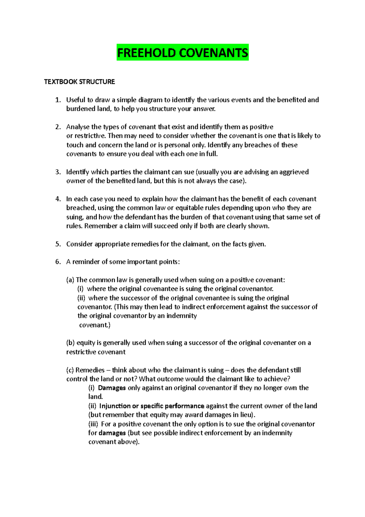 Freehold Covenants - Structure notes - FREEHOLD COVENANTS TEXTBOOK ...