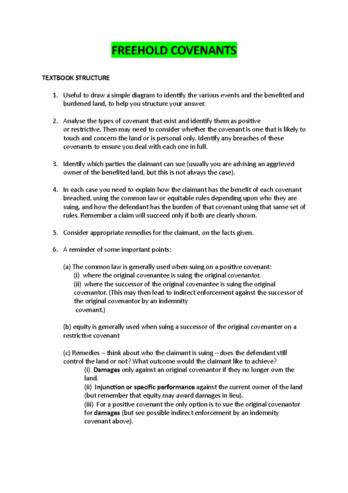 LAW505 Week 3 Covenants Key Cases - LAW505: Land Law and Conveyancing ...