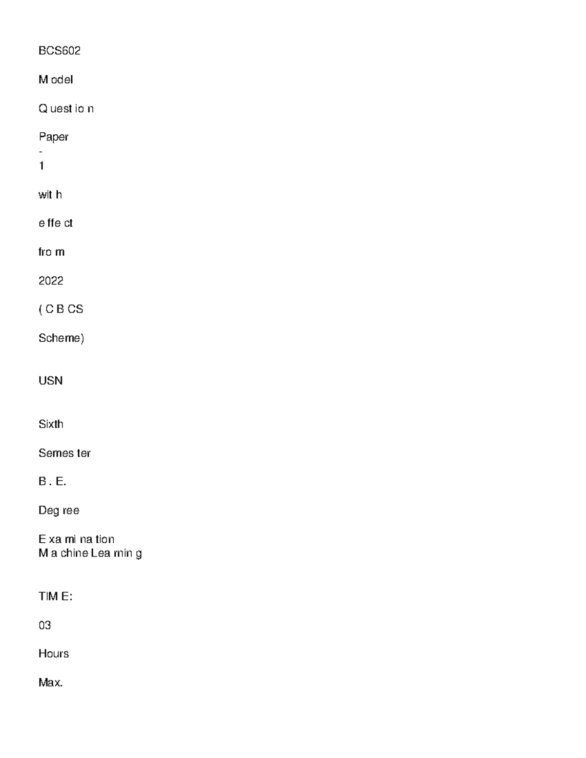 BCS602 Model Question Paper 1 - Machine Learning (CBCS Scheme) - Studocu