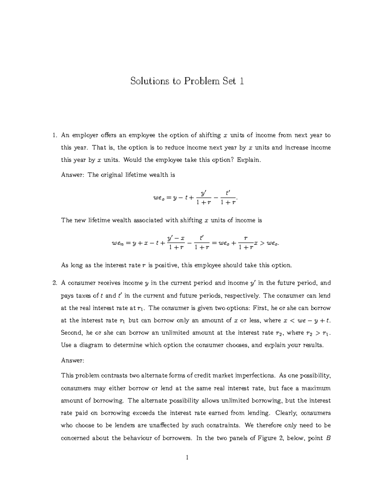 PS1 Solutions - Problem Set 1 Answers for Economics Course - Studocu
