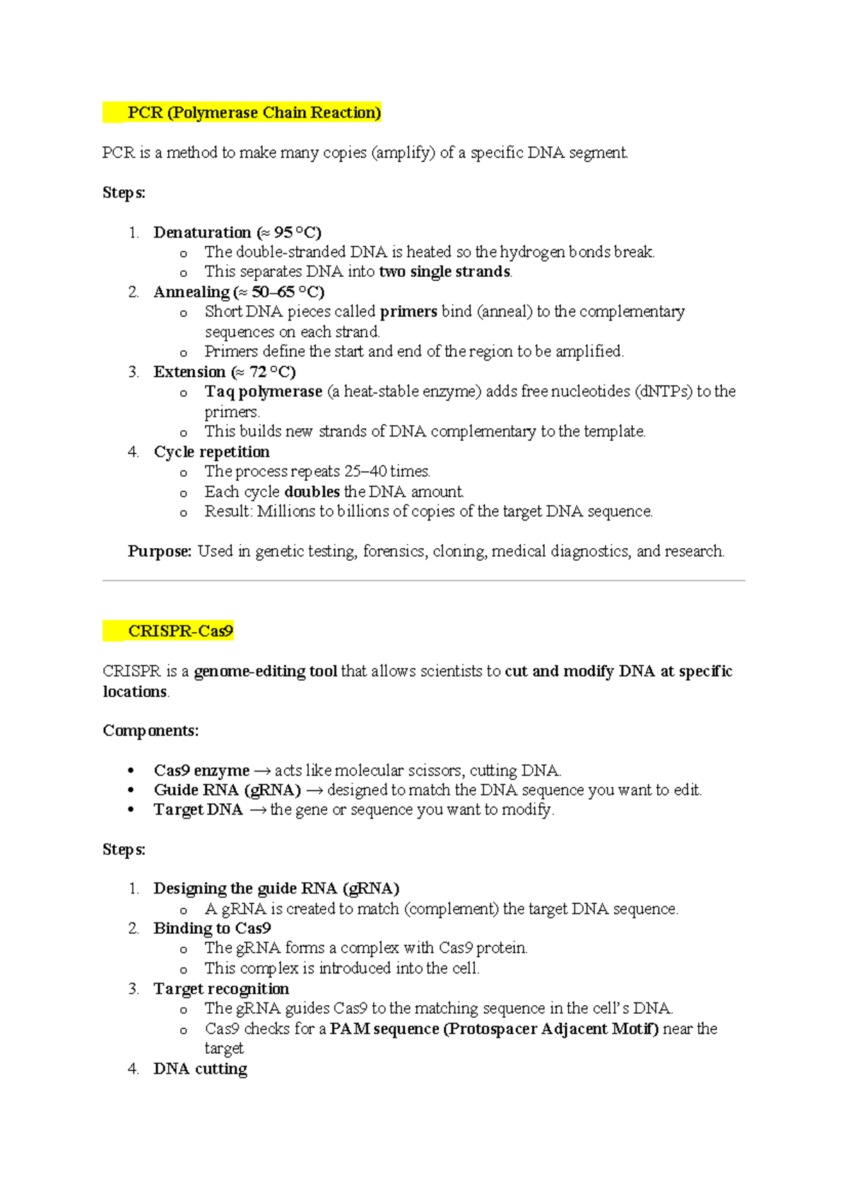 VCE Biology Final Exam Revision Notes: PCR, CRISPR, and Apoptosis - Studocu