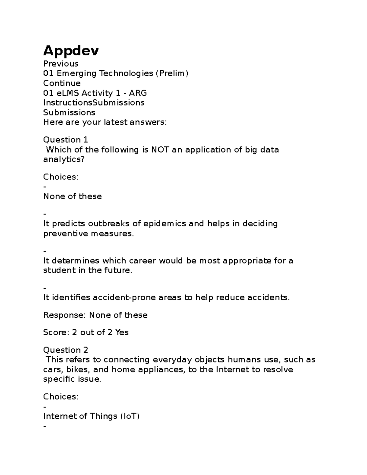 Appdev 01: Prelim Exam on Emerging Technologies and IoT - Studocu