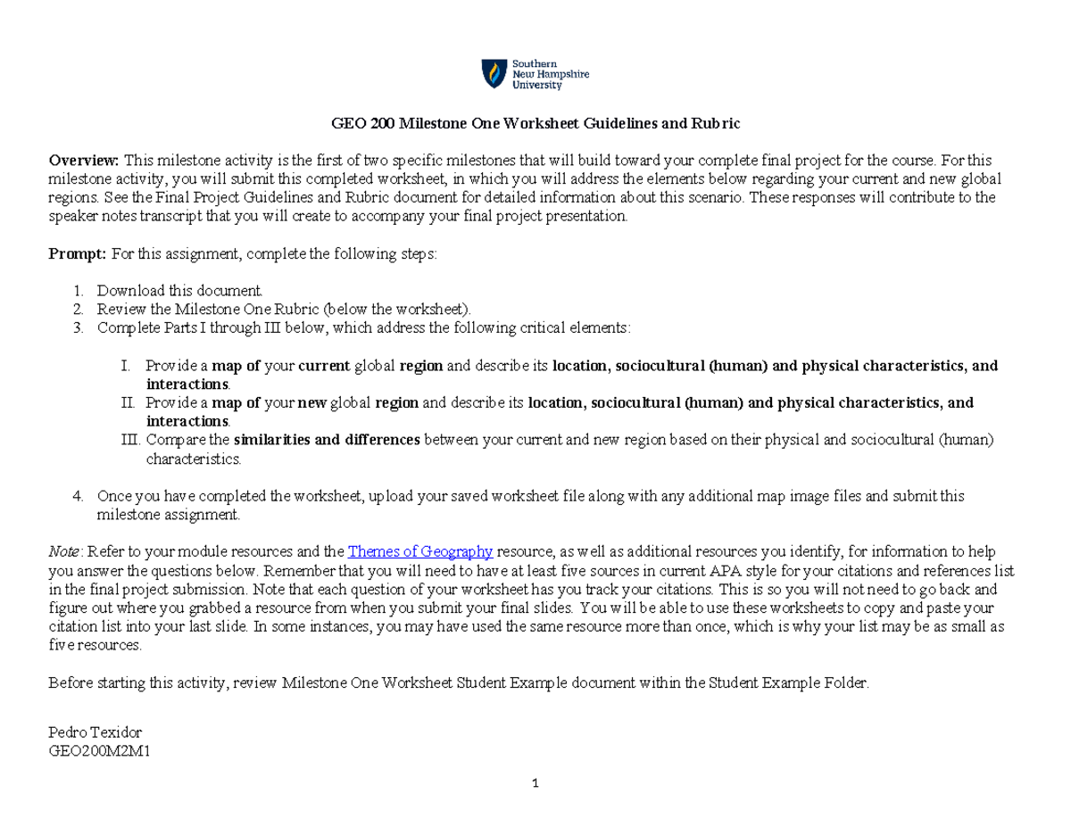 GEO200 M2M1Wkst - Module 2 Milestone 1 Worksheet Overview - Studocu