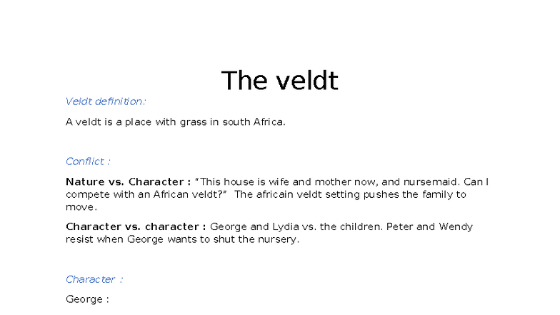 The Veldt (ENG 101) - Analysis of Themes and Characters - Studocu