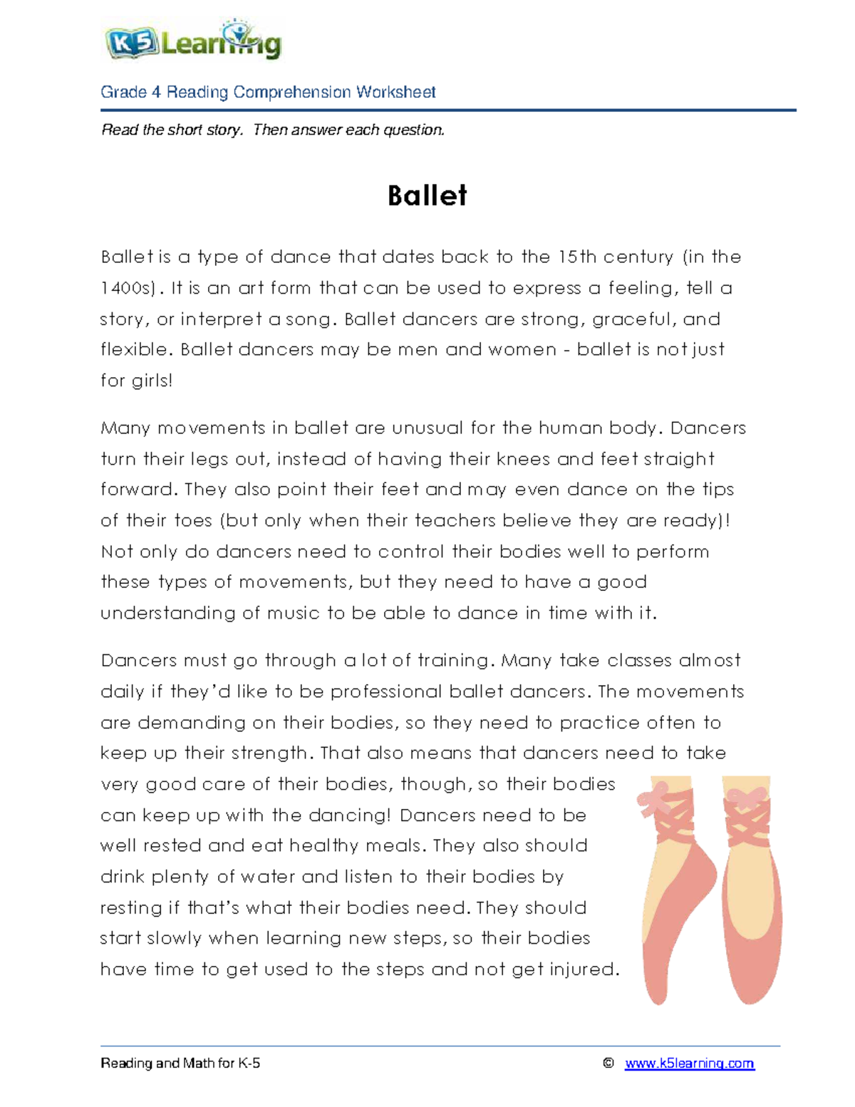 Grade 4 Reading Comprehension: Ballet Overview and Questions - Studocu
