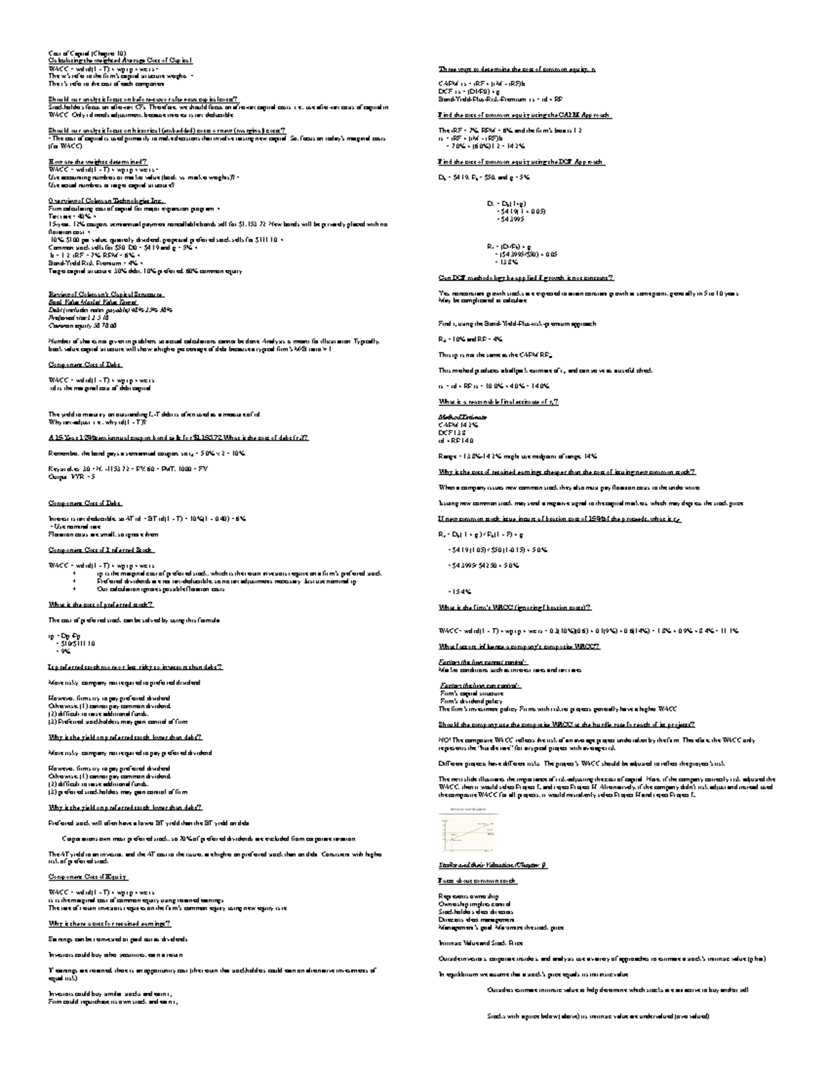 Corporate Finance FIN-301 Final Exam Cheat Sheet: Cost of Capital ...