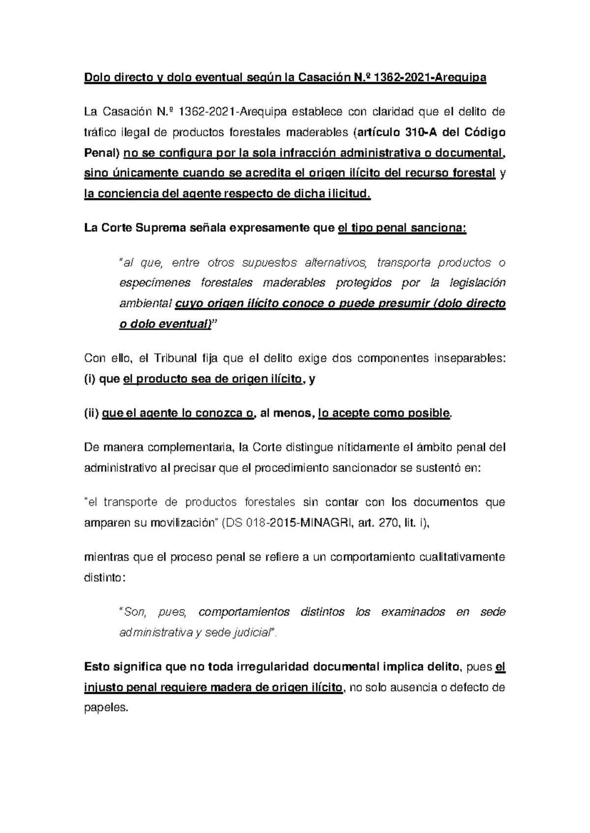 Dolo Directo y Eventual en la Casación N.º: Análisis Penal - Studocu