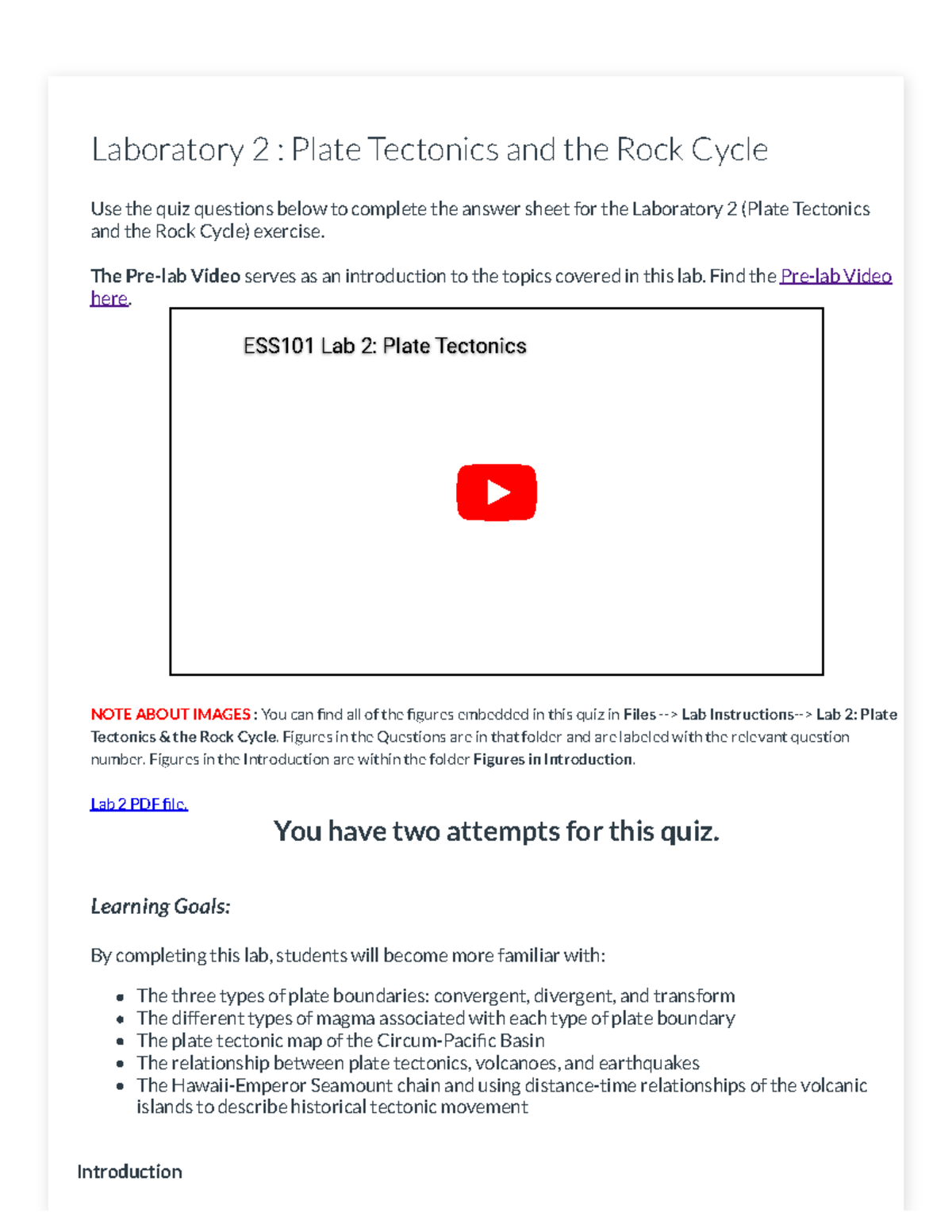 ESS101 Lab 2: Quiz on Plate Tectonics and the Rock Cycle - Studocu