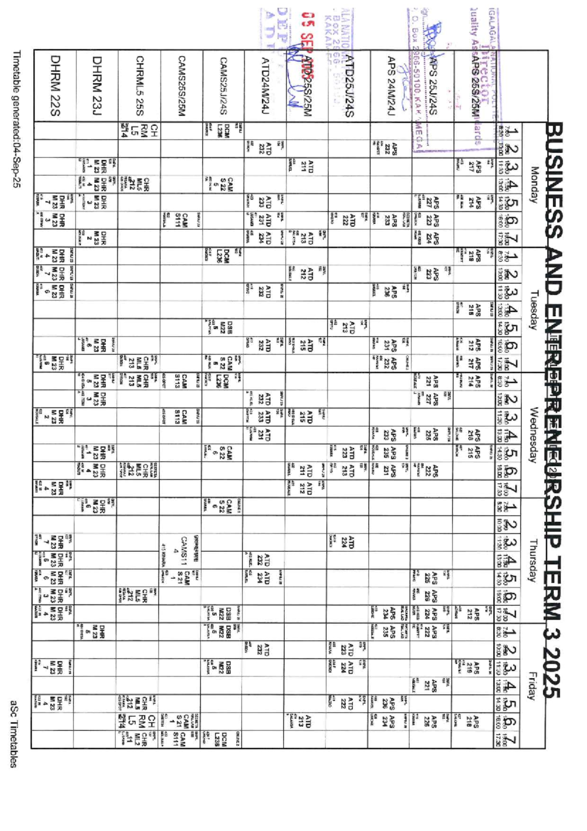 BUSINESS AND ENTREPRENEURSHIP TERM 3 TIMETABLE 2025 - Studocu