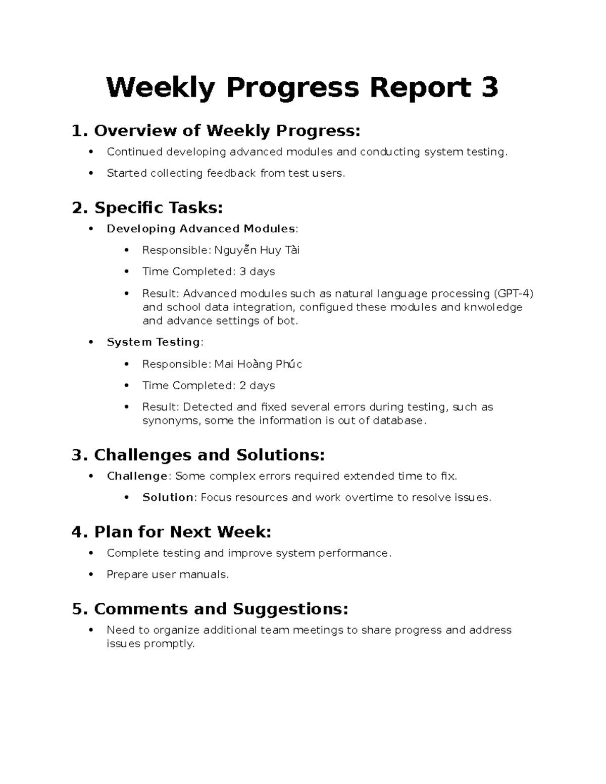 Weekly Progress Report 3 - Overview of Weekly Progress: Continued ...