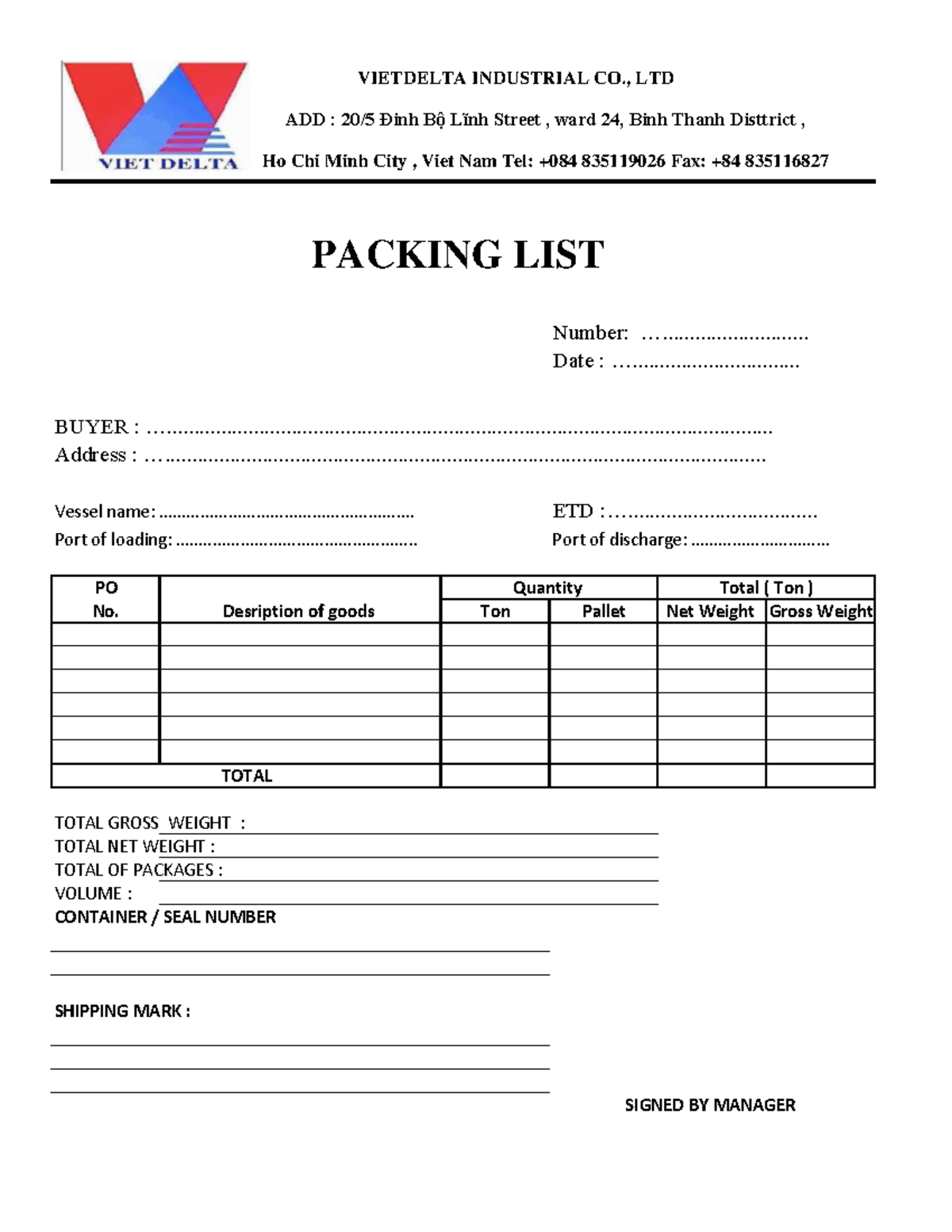 TV1 - Packing list - mẫu trắng - Number ...