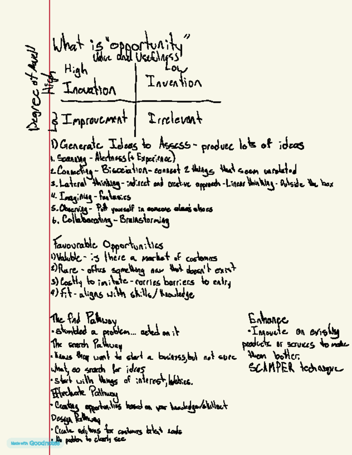 Entrepreneurship 2 - Class 2 Notes on Idea Generation Techniques - Studocu