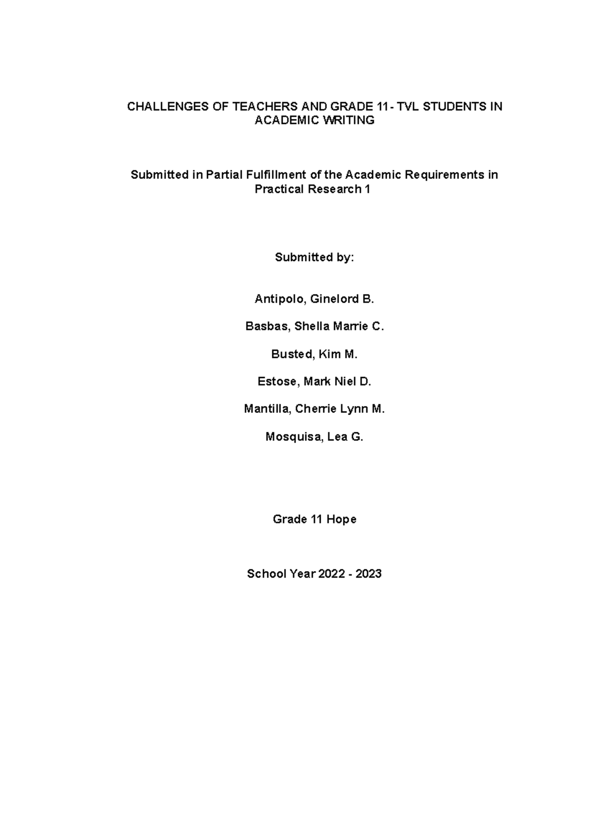 Challenges Faced by Grade 11 TVL Students in Academic Writing ...