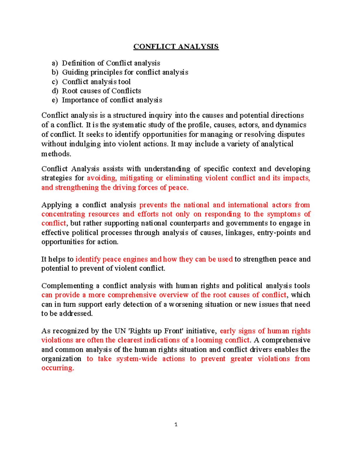 CONFLICT ANALYSIS (Course Code: TBD) - Key Concepts and Tools - Studocu