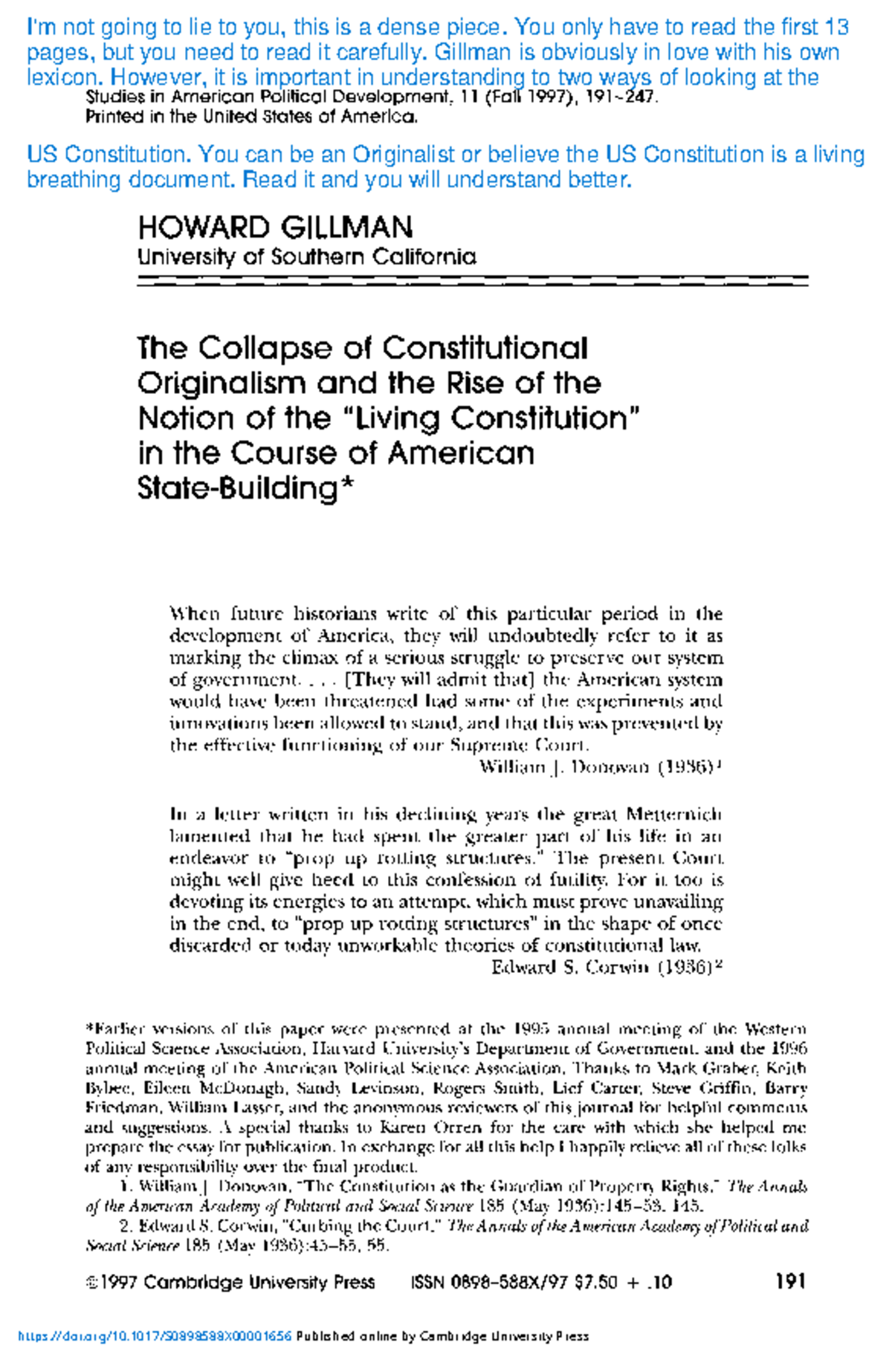 The Collapse of Constitutional Originalism: A Critical Analysis (POLI ...