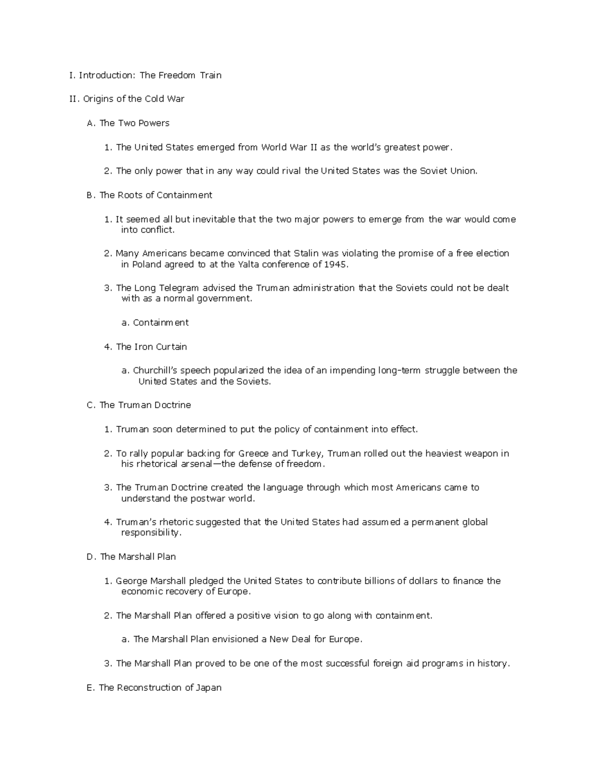 Chapter 23: Outline of Cold War Events and Truman's Policies - Studocu