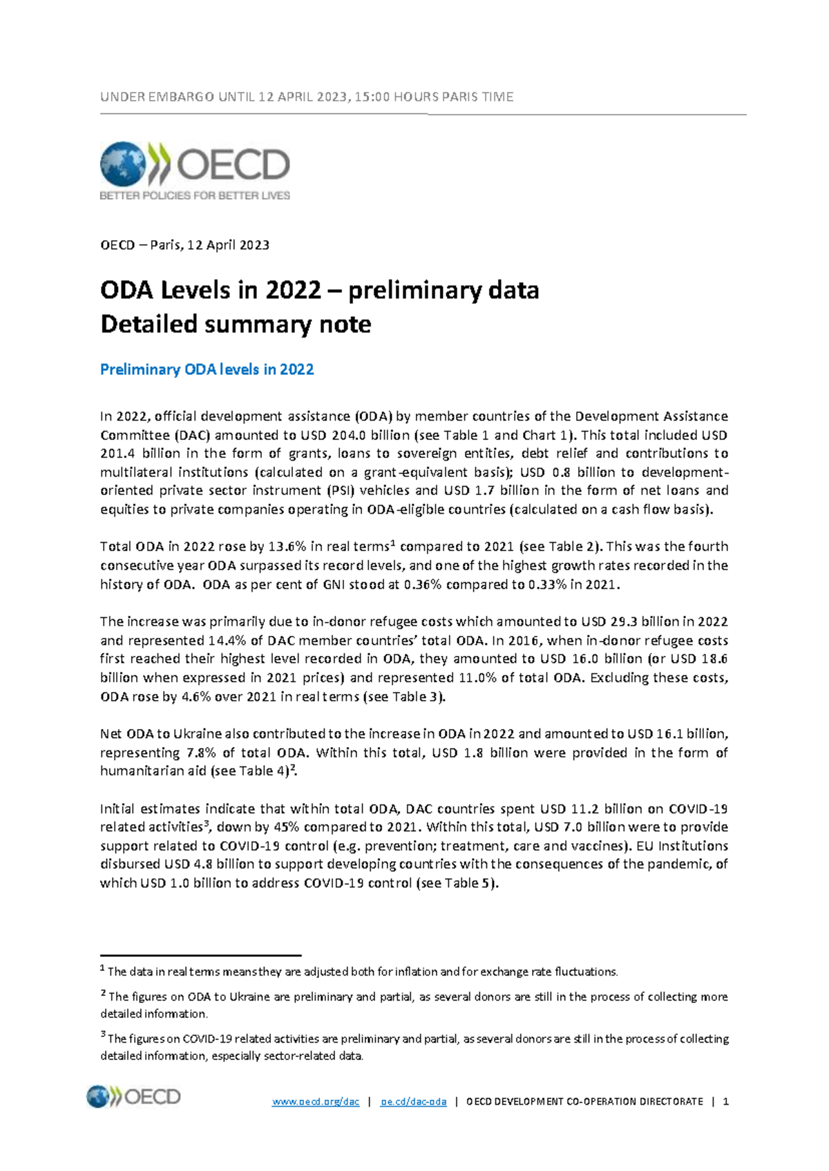 Oda 2022 summary 2 - Tài liệu về ODA trên thế giới - OECD – Paris, 1 2 ...