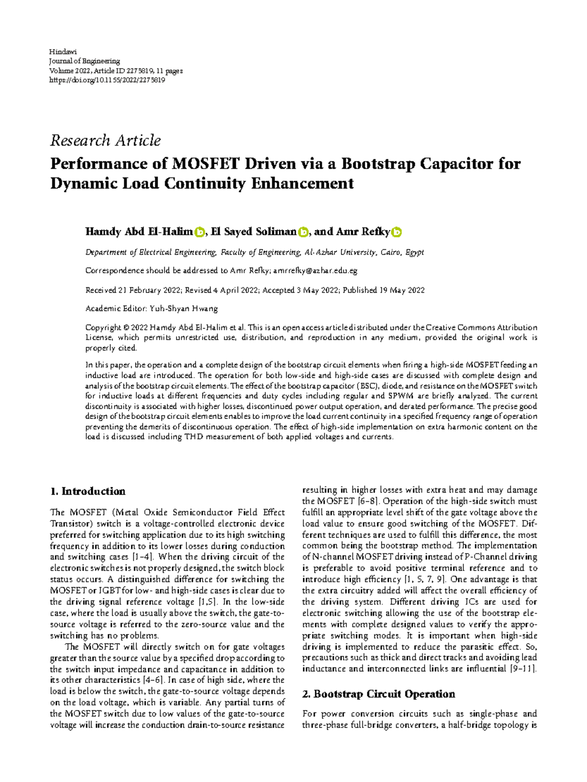 Performance Analysis of MOSFET with Bootstrap Capacitor for Load ...