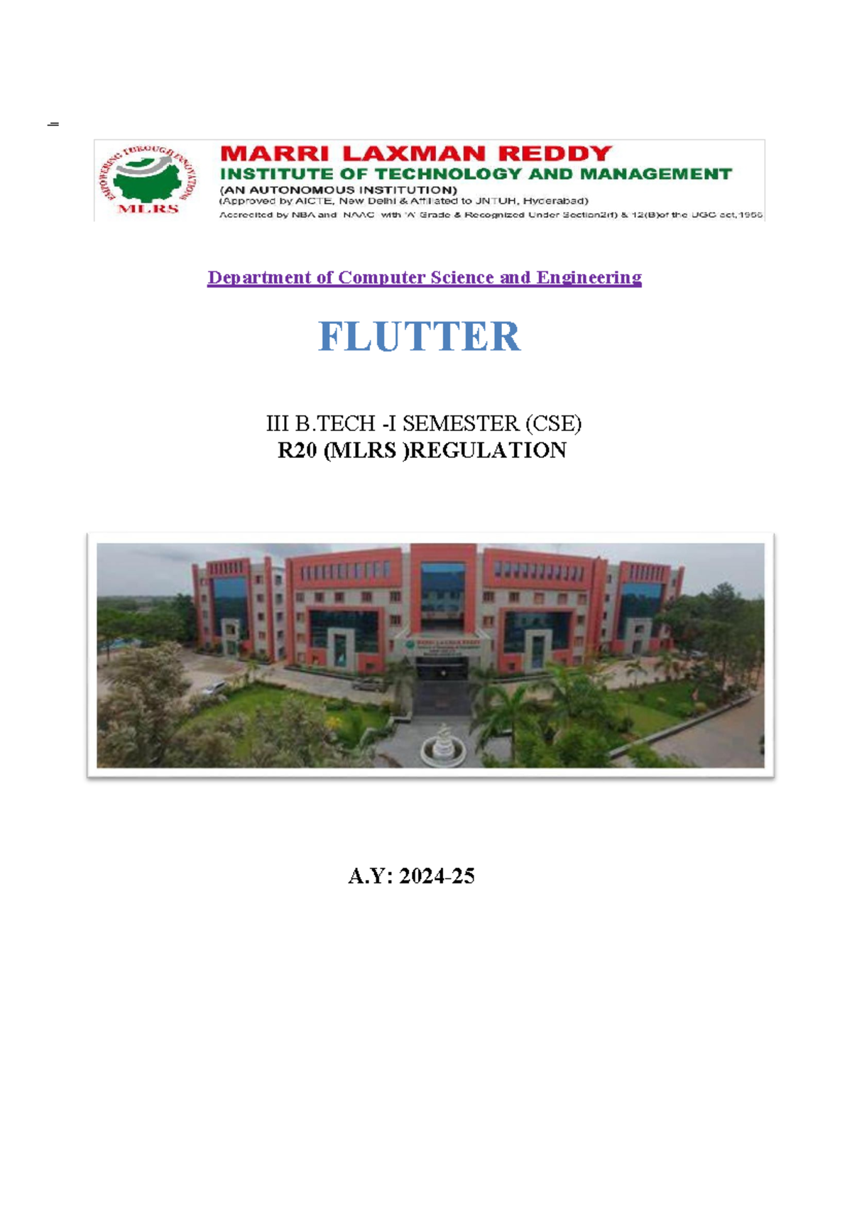 Flutter LAB Manual - fsdefdf -= Department of Computer Science and Engineering FLUTTER III B -I ...