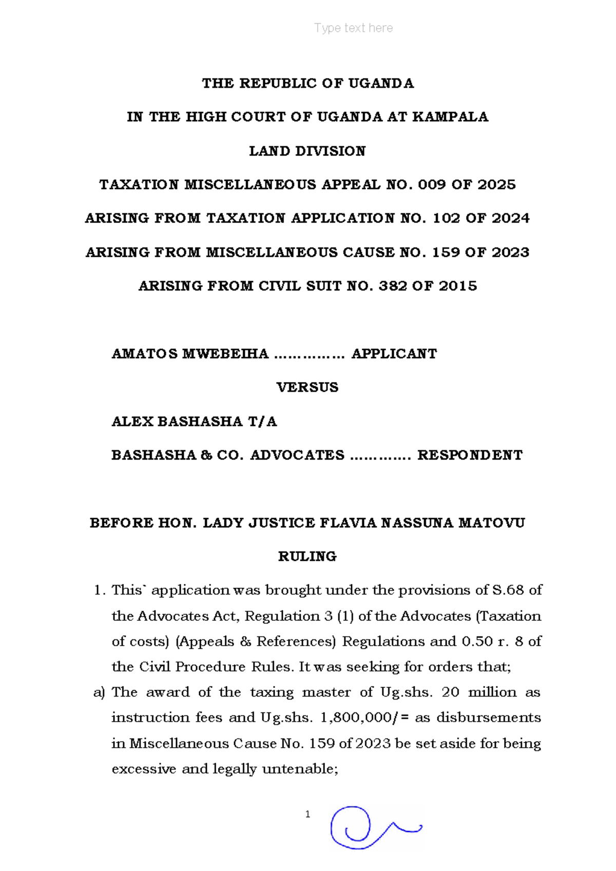Taxation Appeal No. 009 of 2025: Mwebeiha v Bashasha Co. Advocates ...