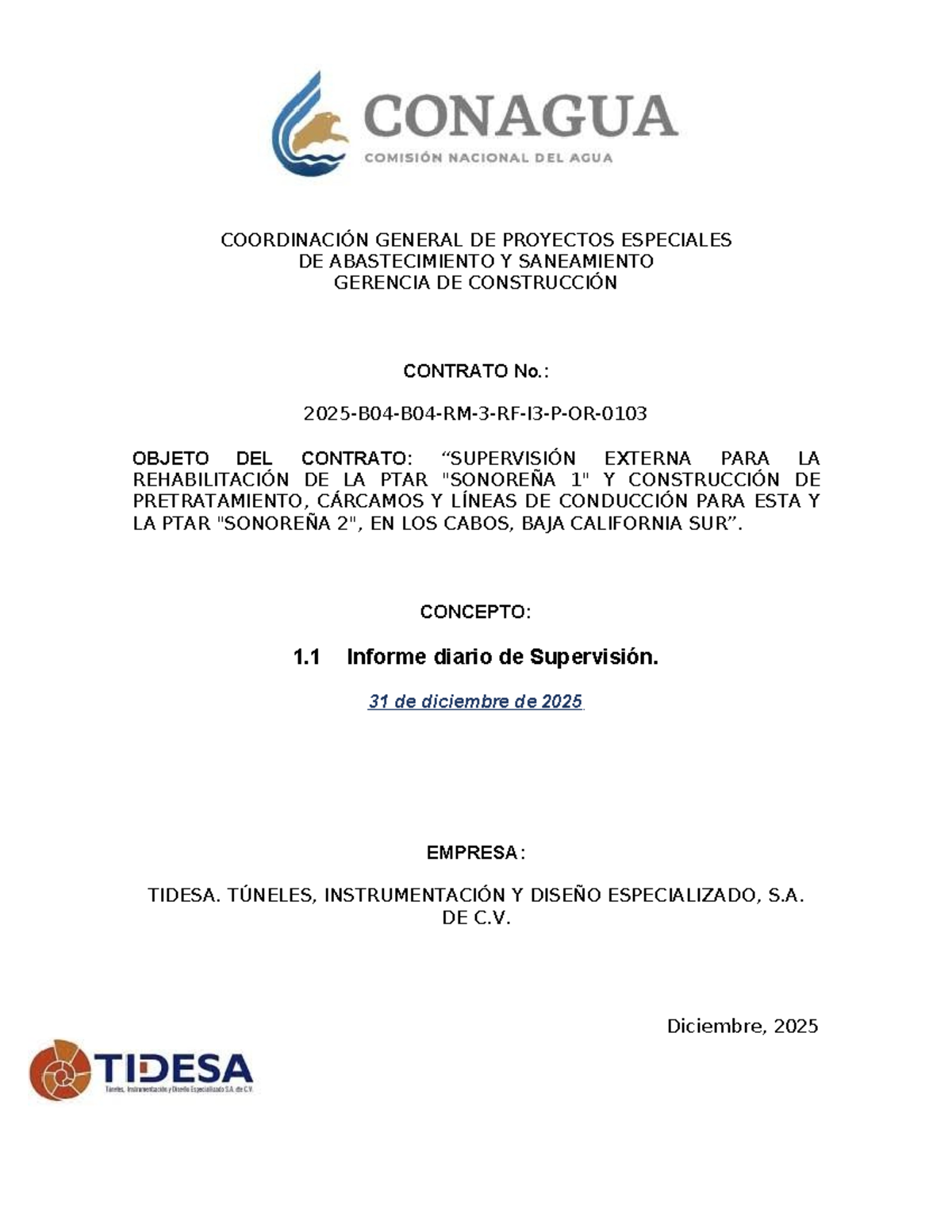 Informe Diario de Supervisión PTAR Sonoreña - 251231 - Studocu