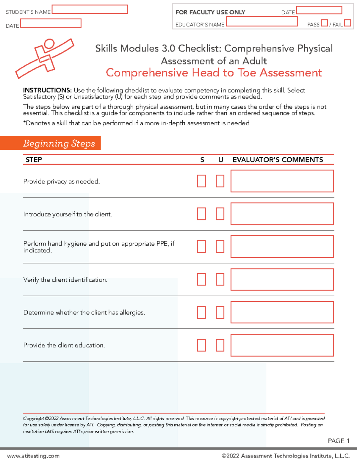 Comprehensive Head-to-Toe Assessment Checklist for Nursing (ATI) - Studocu