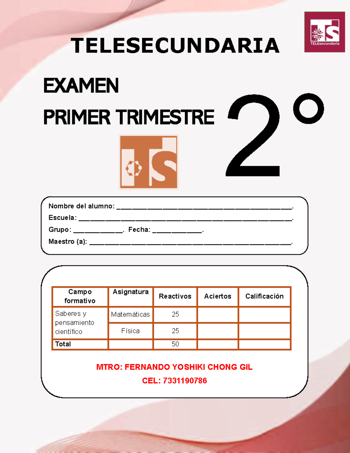 Telesecundaria Examen 2do Grado - Primer Trimestre de Matemáticas - Studocu