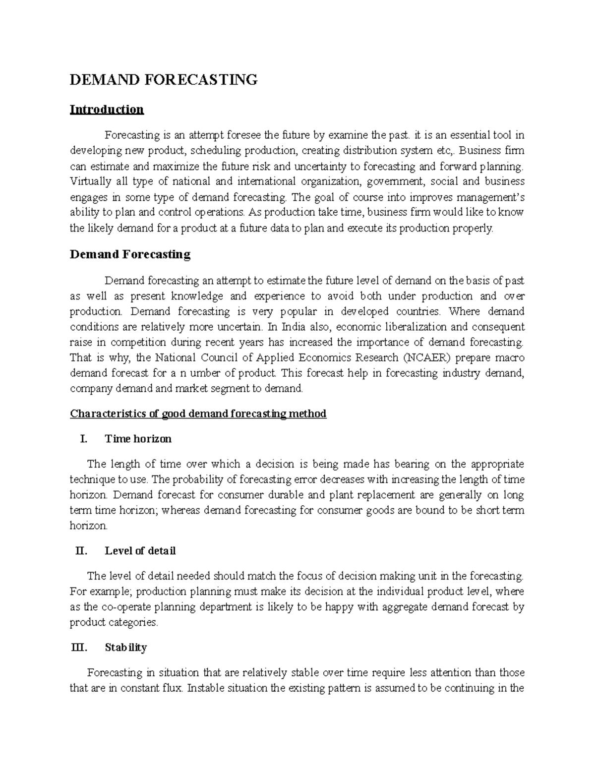 Demand Forecasting Lecture Notes: Key Concepts and Methods - Studocu