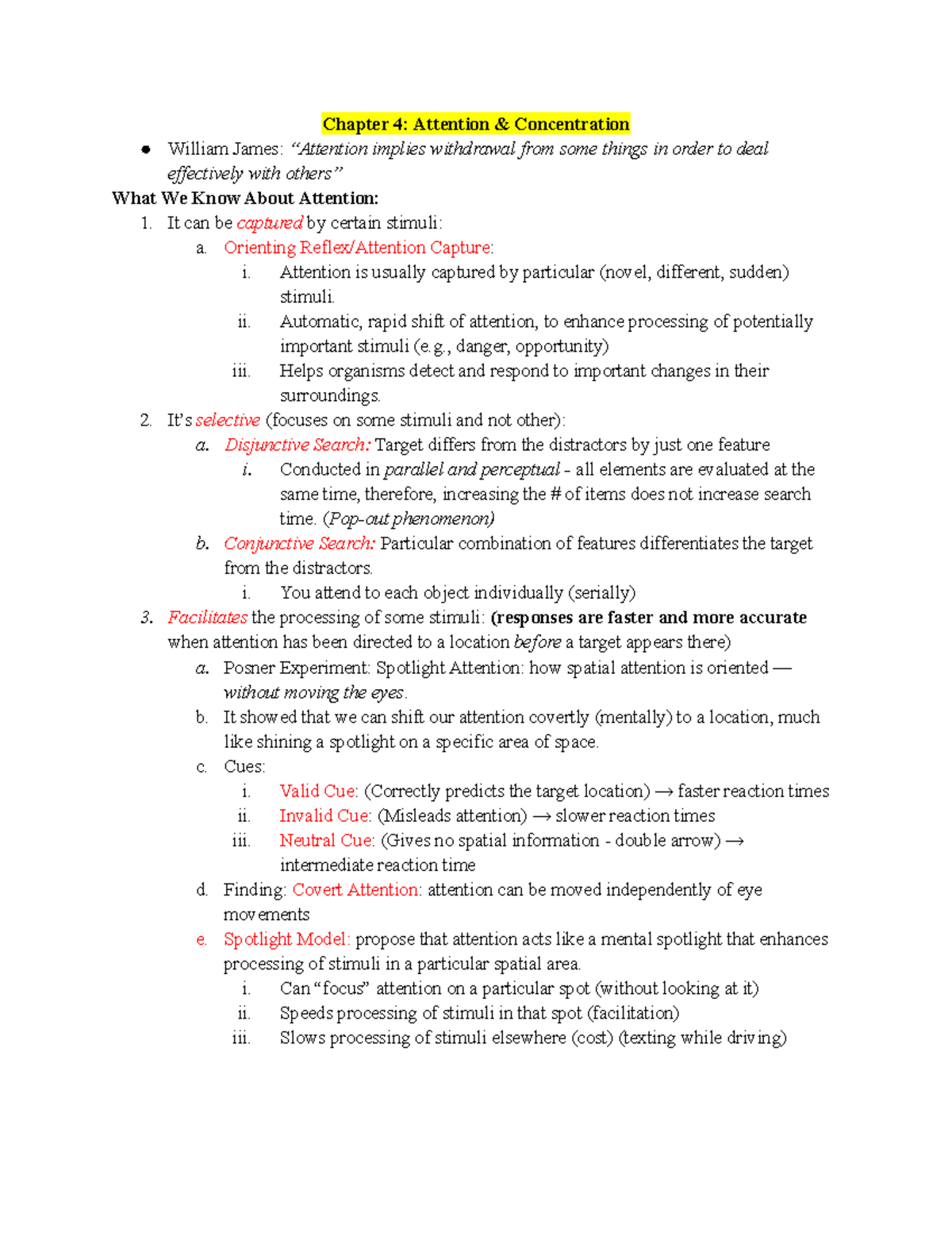 Exam 2 Study Guide: Attention, Concentration, & Working Memory Concepts ...