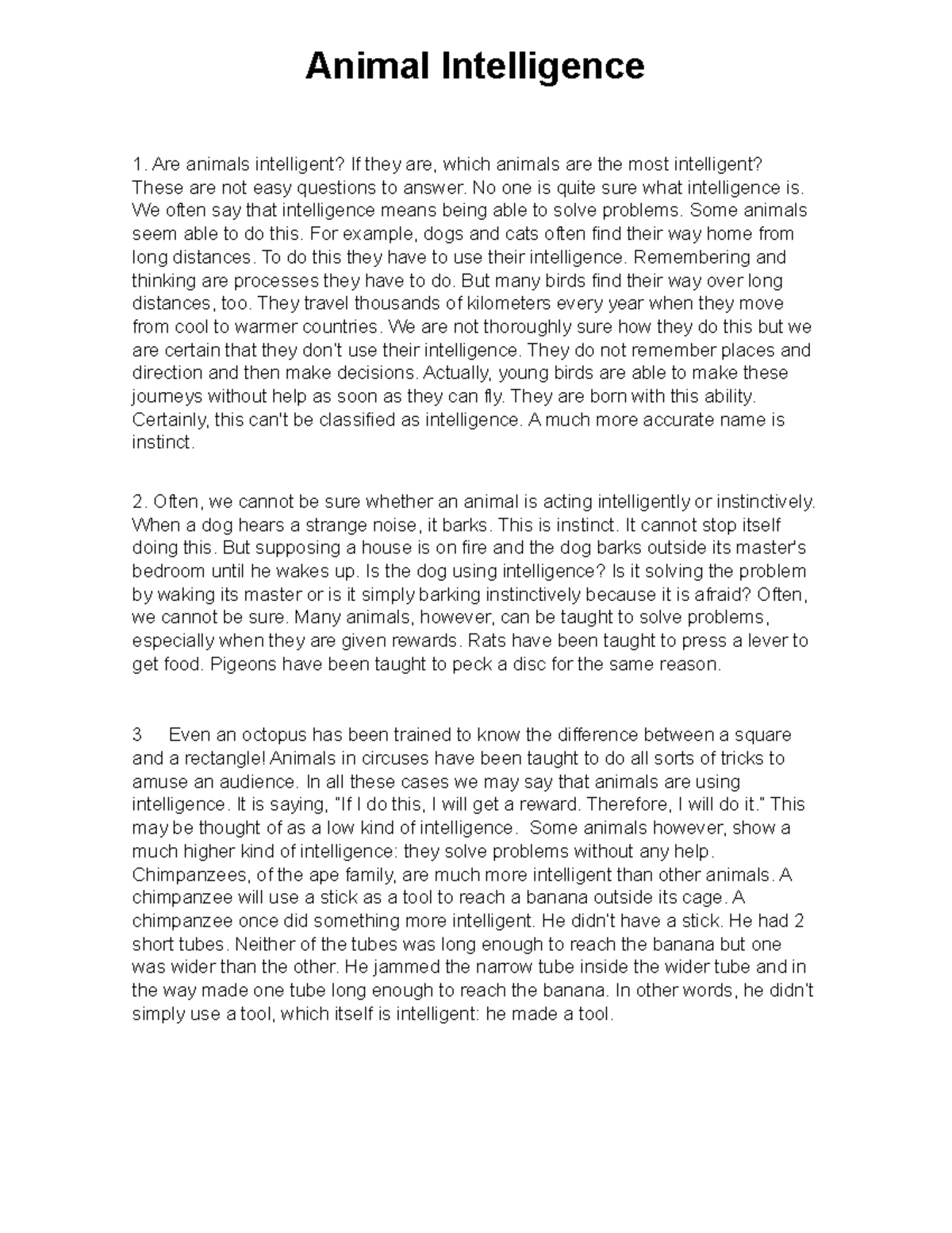 Midterm Exam Advanced 11 - Animal Intelligence 1. Are animals ...