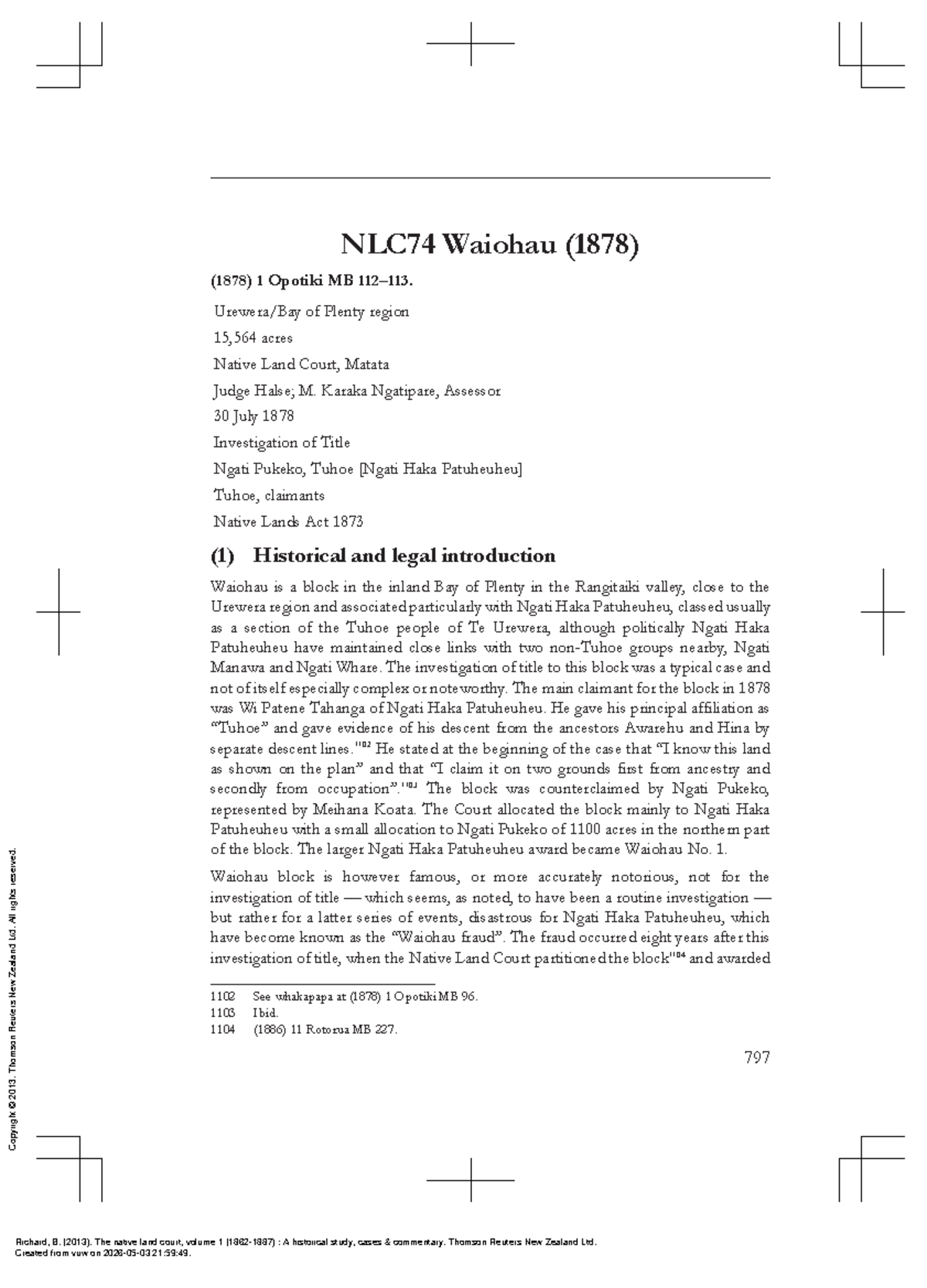 NLC74 Waiohau Block Title Investigation (1878) - A Historical Overview ...