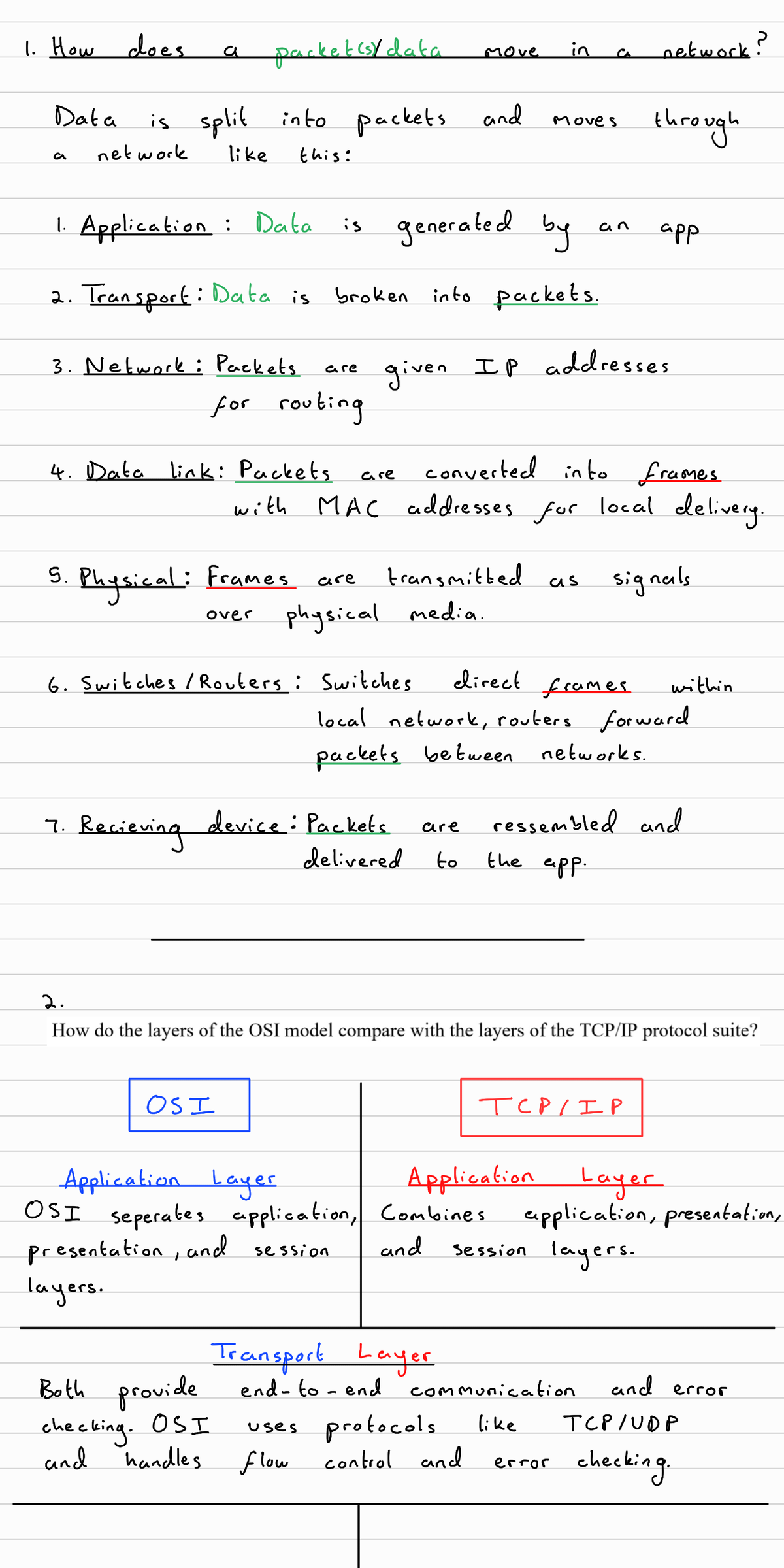 Exam Essentials: Data Packet Movement & OSI Model Comparison (241022 ...