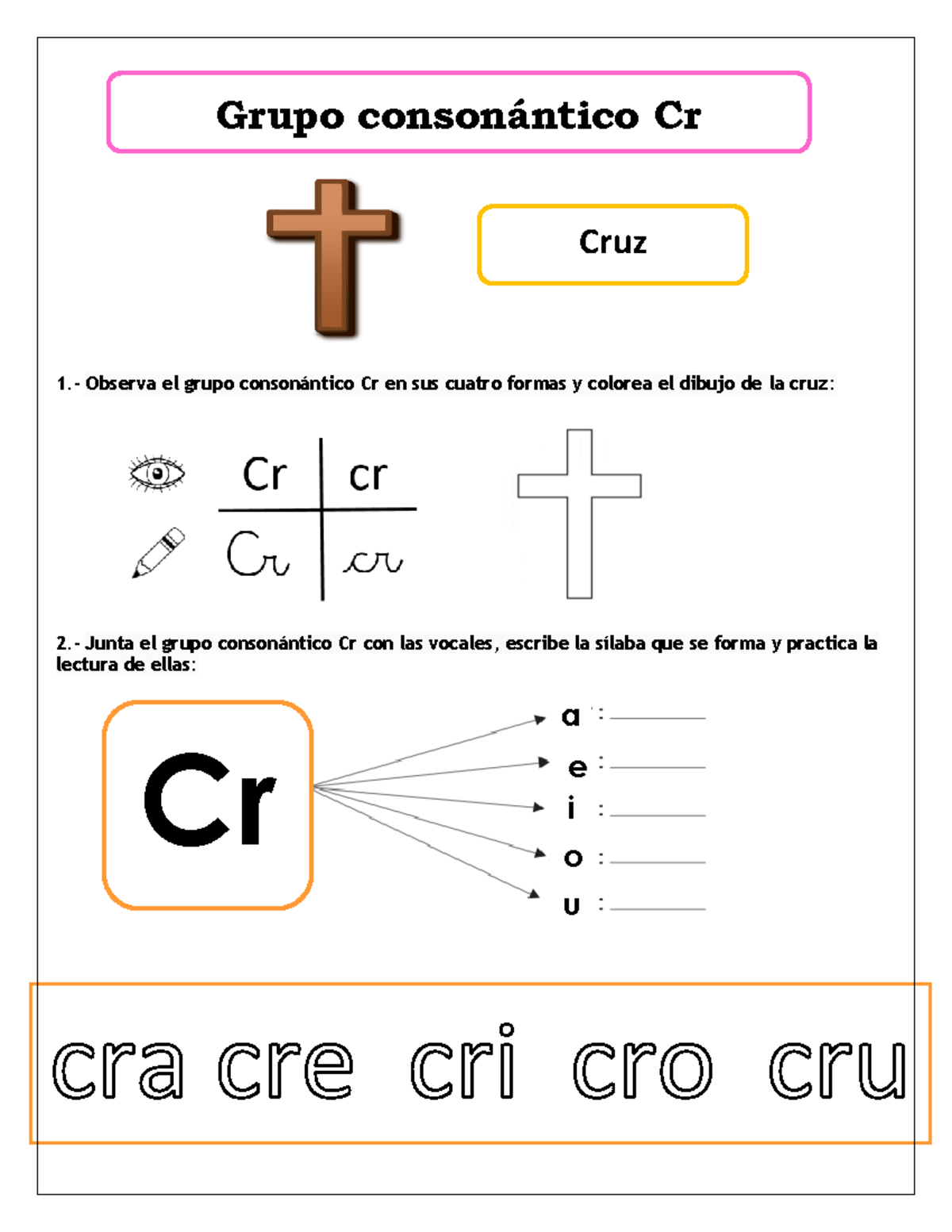 Grupo Consonántico “Cr” - Actividades de Lectura y Escritura - Studocu