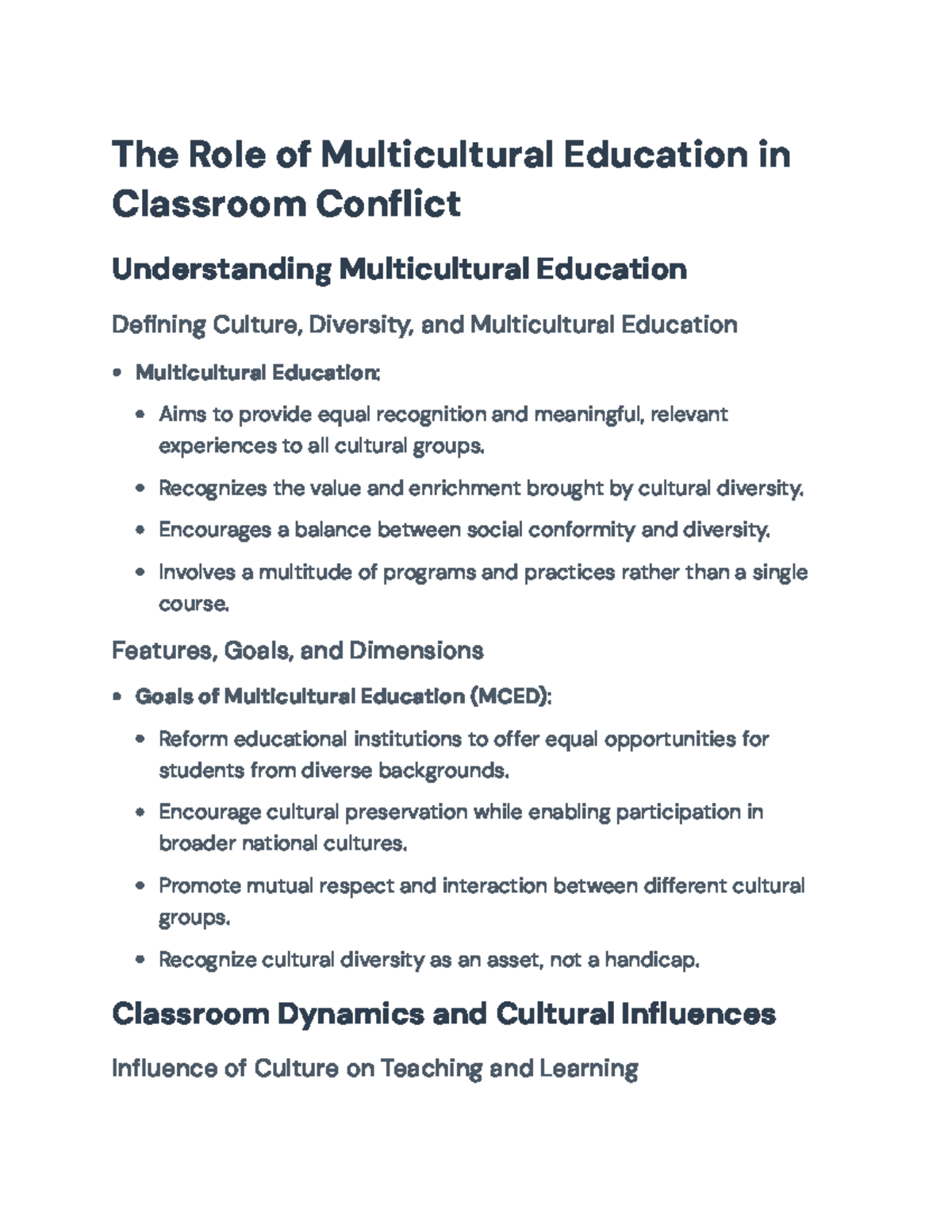 Multicultural Education: Managing Conflict in Diverse Classrooms - The ...