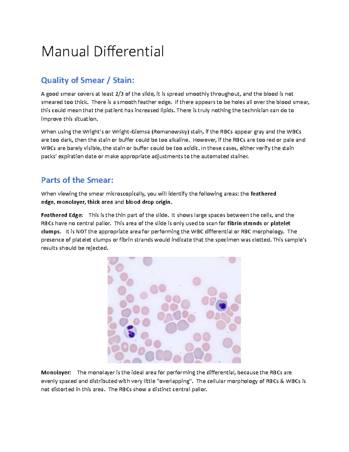 Manual Differential Analysis: WBC Count, RBC Morphology & Platelet ...
