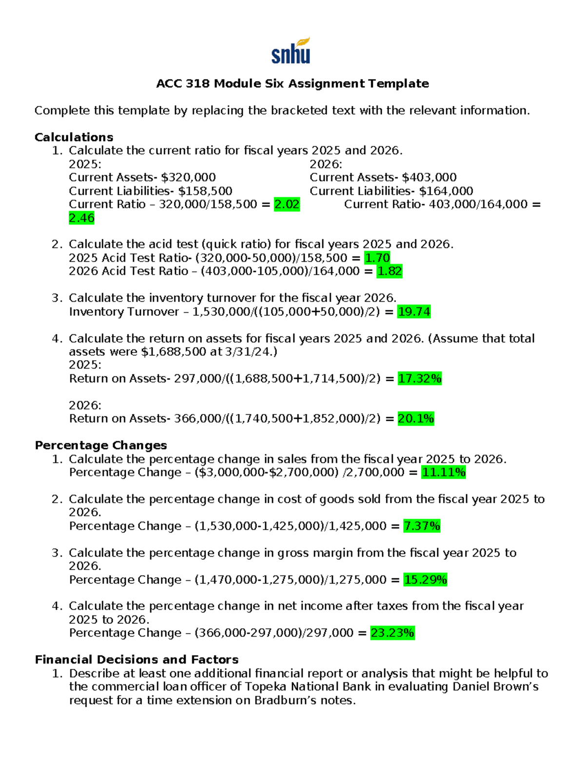 ACC 318 Module Six Assignment - Calculations Calculate the current ...