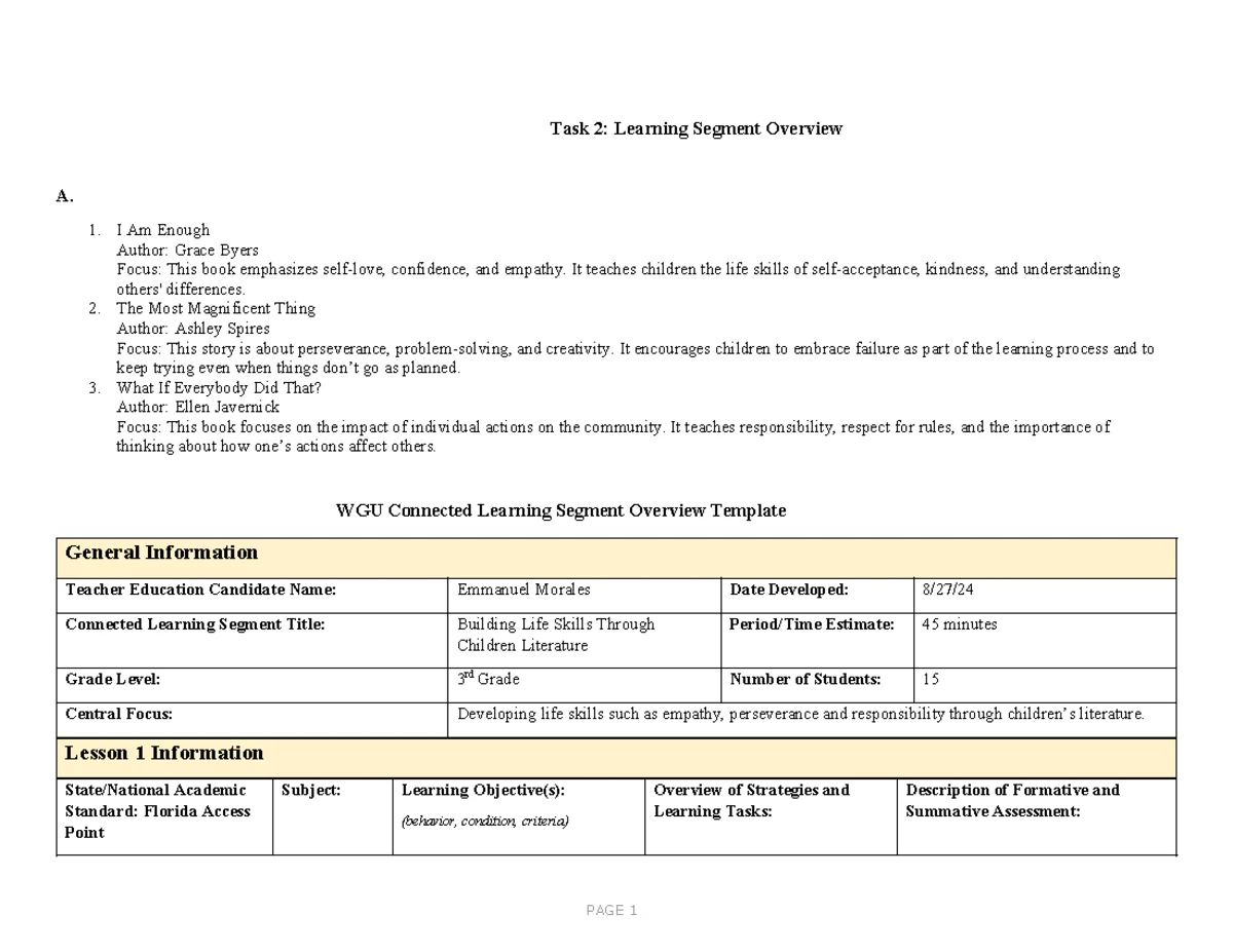 Task 1 Reading Comprehension Strategies - "Because of Winn-Dixie" - Studocu